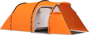 Outsunny tunelový stan pro 2–3 osoby s předsíňkou a háčkem na lampu, voděodolnost 2000 mm – oranžový