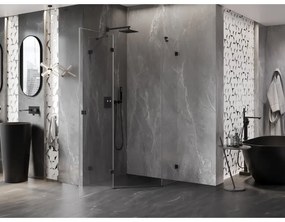 Mexen Lunar, Pětiúhelníkový sprchový kout Mexen Lunar naklápěcí doleva 100 x 100 cm, 8mm čiré sklo, černý profil, 831-100L-100P-70-00-L