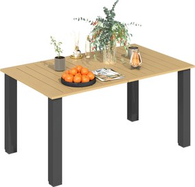 Obdélníkový Zahradní Stůl Outsunny 150x90x73 cm na Terasu se Ocelovými nohami, Otvorem pro Deštník a Příčkovým Designem, Nosnost 70 kg Hnědý | Aosom