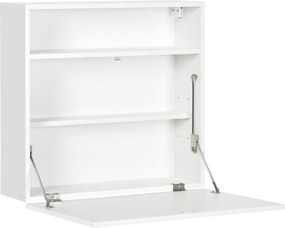 HOMCOM Moderní nástěnný skládací stůl s úložnými policemi, nosnost 40 kg, pro ložnici, obývací pokoj, kancelář 64x20x60 cm Bílý