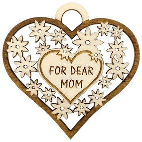 AMADEA Dřevěné srdce s textem "FOR DEAR MOM", 7 cm, český výrobek