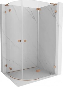 Mexen Lunar, L pravý půlkruhový sprchový kout 100 x 70 cm, 8mm čiré sklo, profil měděná matná, 833L-100P-070L-65-00