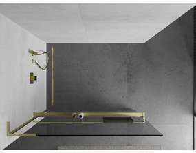 Mexen Kioto+ L, sprchová zástěna Walk-In s poličkou a věšákem 85 x 200 cm, 8mm čiré sklo, zlatý matný profil, 800-085-123-55-00