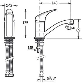 Jika Talas Dřezová stojánková baterie, chrom s otočným ramínkem, 14,3 cm H3511N10042201