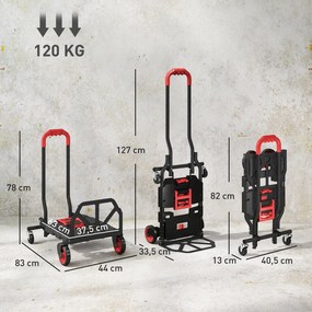 HOMCOM 2-v-1 plošinový vozík a rudl skládací přepravní vozík s otočnými kolečky, rukojetí, ocel až 120 kg