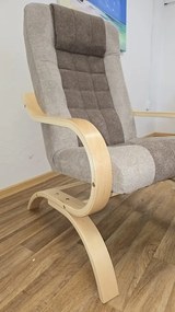 Čalouněné křeslo s dřevěnými područkami BARI , béžovo hnědé