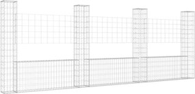 Gabionový koš ve tvaru U se 4 sloupky železo 380 x 20 x 150 cm 151284