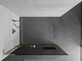 Mexen Kioto+ L, sprchová zástěna Walk-In s poličkou a věšákem 100 x 200 cm, 8mm šedé sklo, zlatý lesklý profil, 800-100-123-50-40