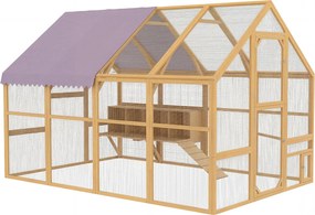 PawHut dřevěný výběh pro slepice, cca 5,2 m² (280 × 185,5 × 188 cm) venkovní výběh s krytou částí, zamykací dveře, rampa, 4 hnízdní boxy — žlutý (pro