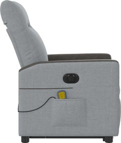 Elektrické zvedací masážní polohovací křeslo světle šedé textil 3324073