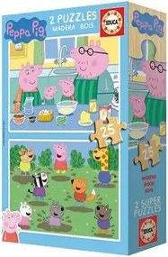 EDUCA Dřevěné puzzle Prasátko Peppa / 2x25 dílků / od 3 let
