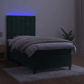Box spring postel s matrací a LED tmavě zelená 90x190 cm samet 3136338
