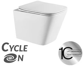Laveo Kvadrato Cycleon 2.0, závěsná WC mísa s toaletním sedátkem z duroplastu, Vortex splachování, bílá lesklá, LAV-VMK_610S