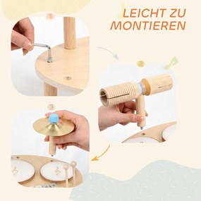 AIYAPLAY dětské bicí 4-v-1 Montessori sada hudebních nástrojů s bubny, xylofonem a perkusními nástroji pro děti od 2 let