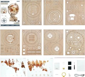 Hračka Robotime 3D dřevěné mechanické puzzle Svítící glóbus [6950313]