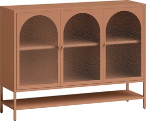 HOMCOM příborník, úložný nábytek se 3 zakřivenými skleněnými dveřmi a otevřenou policí, 140 x 40 x 105 cm, světle zelená