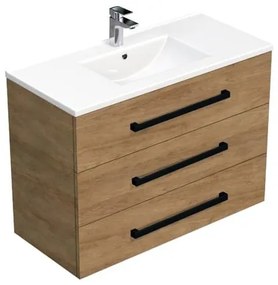 Koupelnová skříňka s černou úchytkou a umyvadlem SAT Cube Way 100x71x46 cm dub Hickory mat CUBE46C1003DHMOD