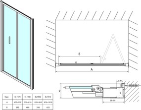 Polysan, EASY LINE sprchové dveře skládací 700mm, čiré sklo, EL1970