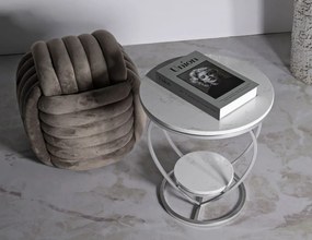 Odkládací stolek Heart 40 cm stříbrný/bílý mramor