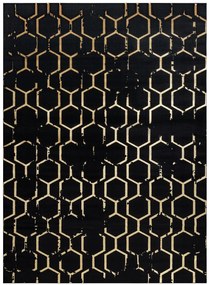 Dywany Łuszczów, Kusový koberec Gloss 407C 86 black/gold, 160x220, černá, chodba / předsíň