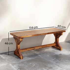 Outsunny 2místná zahradní lavička z masivního smrku, pálená, X-nožky — 114 × 40 × 46 cm, nosnost 240 kg