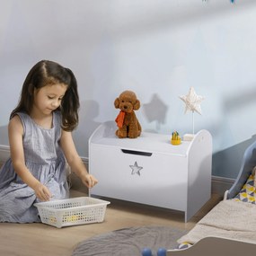 HOMCOM Dětský úložný box na hračky s flipovým víkem a bezpečnostním mechanismem 62x40x46,5 cm Prostorný prostor nosnost 20 kg Bílá
