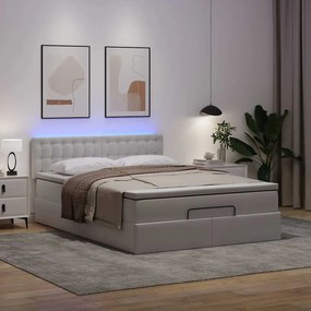 Osmanský postel s matracemi&amp;LED čistě bílý 140x190cm umělá kůže 3312153