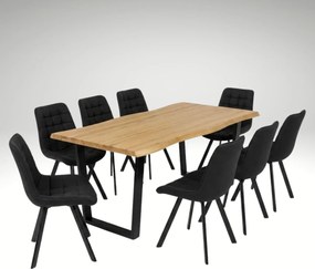 Vikio Jídelní set pro 8 osob 180x90 cm dub noha U černá židle VJS158-8C-S