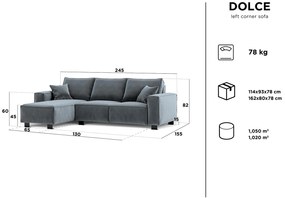 KOOKO HOME Rohová sametová pohovka Dolce levý roh