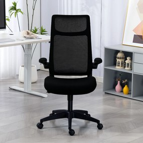 HOMCOM Ergonomická kancelářská židle se 3D opěrkami rukou, síťovaným opěradlem, S-formovaným opěradlem, opěrkou hlavy, funkcí naklápění, černá