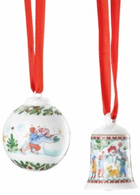 Rosenthal Vánoční set porcelánové Mini ozdoby zvonek/koule, Vánoční radovánky, 5/Ø 4,5 cm 02480-727496-28620