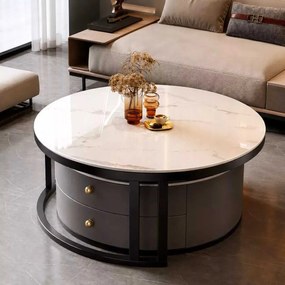 LuxuryForm DESIGN Konferenční stolek ORION 70 × 70 / 50 × 50 cm – šedý / béžový mramor + sklo (set 2 ks)