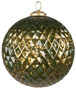 Zeleno-zlatá skleněná ozdoba koule XL – 15x15 cm