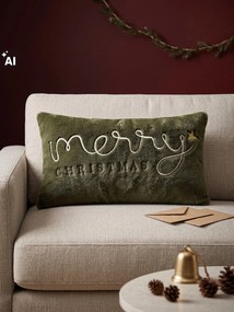 Sinsay - Dekorativní vánoční polštář s vyšívaným nápisem Merry Christmas - zelená
