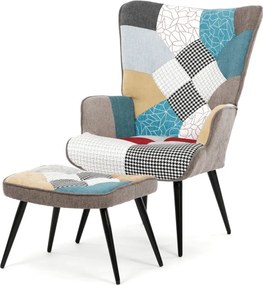 Relaxační křeslo AK-303 PW2, vícebarevná, sametová látka (68 x 72) cm patchwork