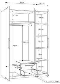 Šatní skříň se zrcadlem MARO 150x213 cm dub artisan
