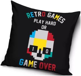 Polštář Retro Games - Play hard or game over - 40 x 40 cm