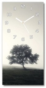 Wallmuralia Nástěnné skleněné hodiny Strom v mlze 30x60 cm