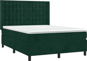 Box spring postel s matrací a LED tmavě zelená 140x200 cm samet 3139808