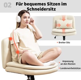 HOMCOM Područky postrádající kancelářská židle s umělo-koženým potahem, kancelářská židle na kolečkách, extra polštář, výškově nastavitelná, pojízdná…