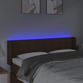 Čelo postele s LED tmavě hnědé 147 x 16 x 78/88 cm textil 3123237