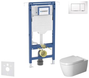 Geberit Duofix - Set předstěnové instalace, klozetu a sedátka Duravit ME by Starck, tlačítka Sigma20, Rimless, SoftClose, bílá/lesklý chrom SANI11CP3113