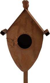 Záhradní dekorace zápich ptačí budka s patinou - 12*12*84 cm