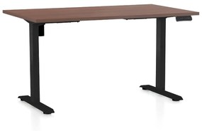 Výškově nastavitelný stůl OfficeTech B, 140 x 80 cm, černá podnož, ořech