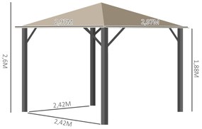 Zahradní altán OUTSUNNY 3x3m s větracími otvory 4 boční panely odolný proti povětrnostním vlivům z hliníku a polyesteru 2,97x2,97x2,6m v barvě khaki …