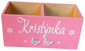 Stojan na pastelky se jménem a motýlky - růžový