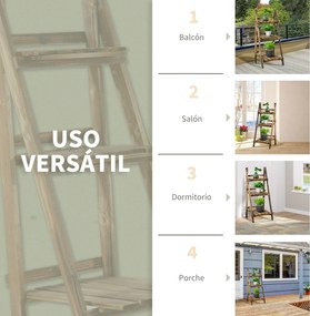 Outsunny Trojhákový Dřevěný Stojan na Rostliny Skládací Police na Rostliny pro Vnitřní a Venkovní Terasu Zahradu Balkon 40x37x93 cm Přírodní