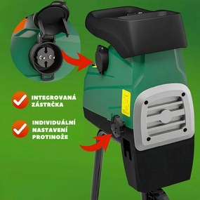 Zahradní štěpkovač/drtič DIOX+2x 60l pytel, 3100W černá/zelená Gardebruk