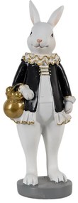 Dekorace králík v černém kabátku držící zlatý měšec - 7*7*20 cm