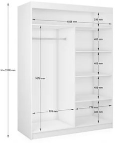 Kvalitní Šatní Skříň Tanna 160 cm Bílá/černá